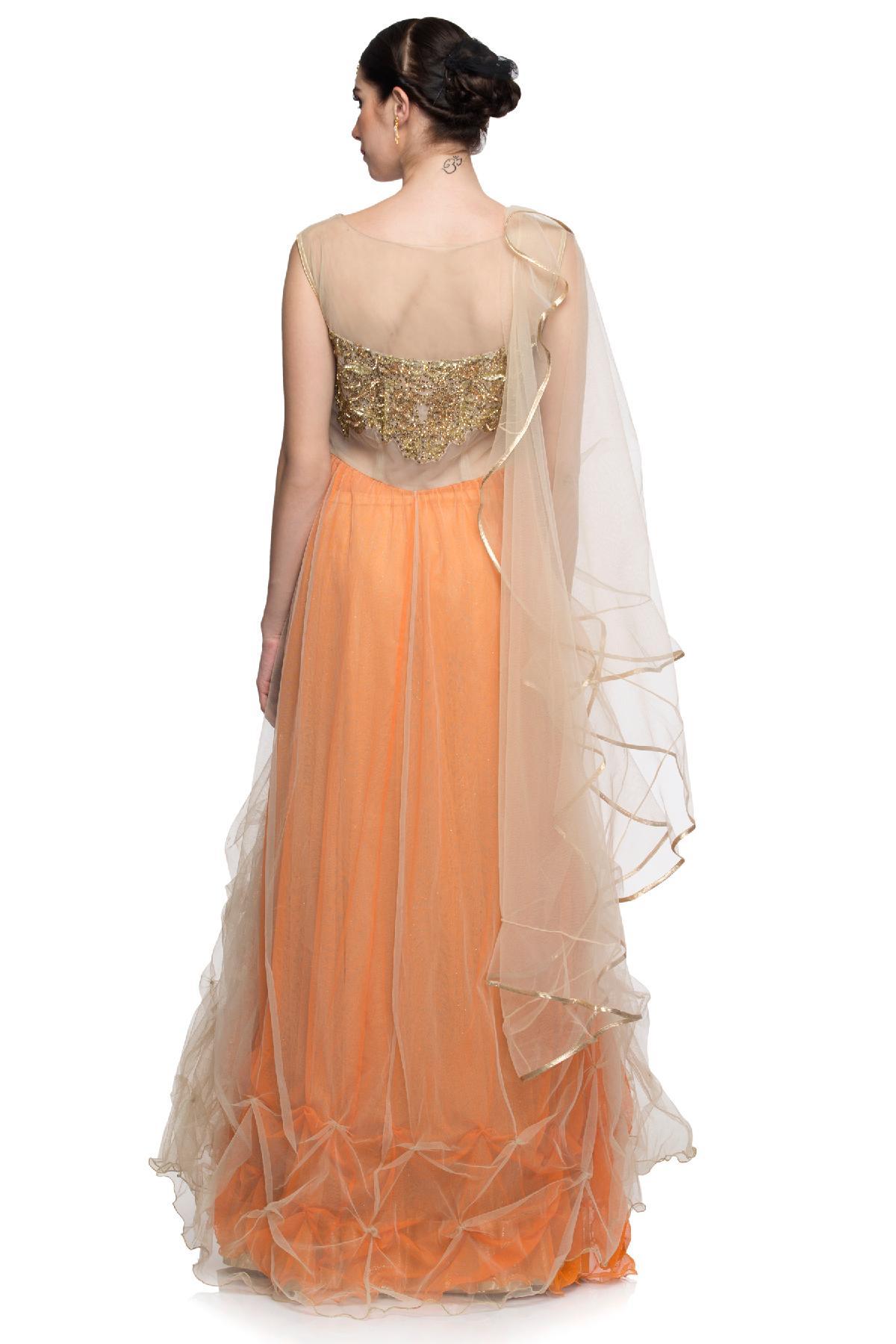 Orange & Beige Lehenga Set by JAINEE for rent online | FLYROBE