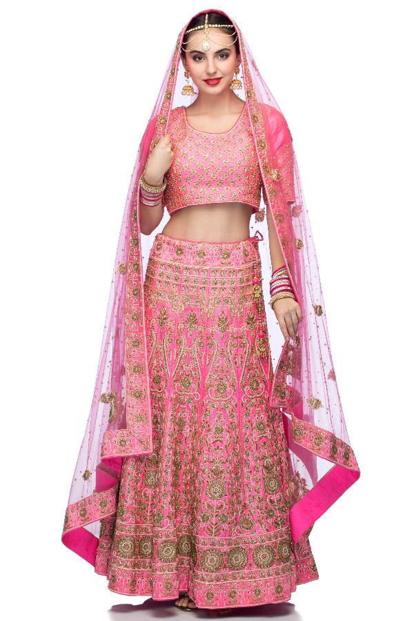Pink Pink Heavy Embroidery Lehenga Set by Violet by Preeti Singhal for ...