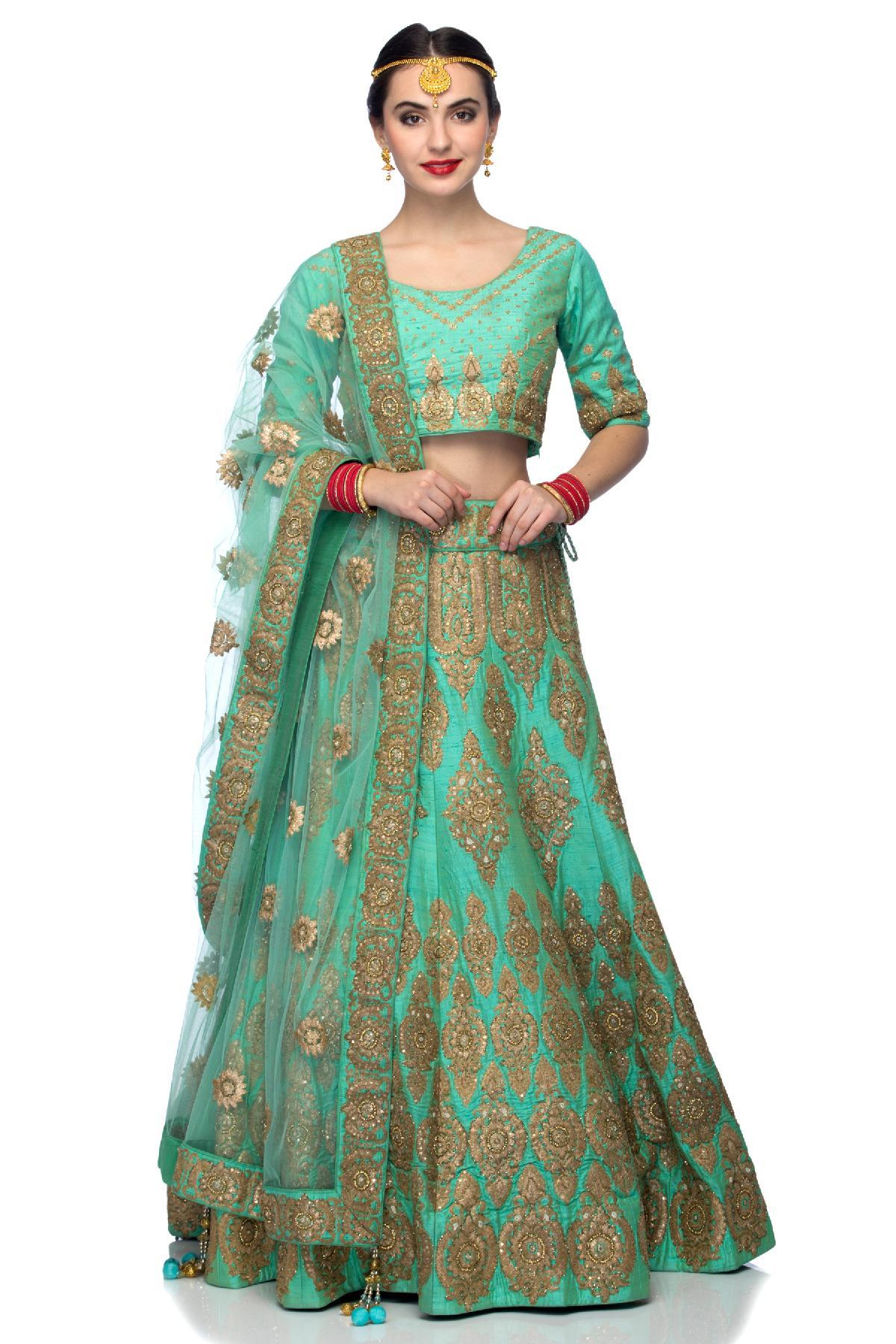 Aqua Green Aqua Green Embroidery Lehenga Set by Violet by Preeti ...