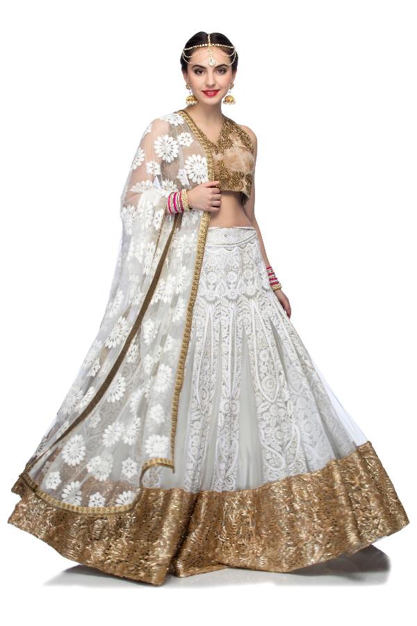 White & Gold White Embroidered Lehenga with Golden Velvet Blouse by ...