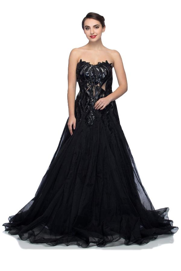 Black Leather Applique Ball Gown by Violet by Preeti Singhal for rent ...