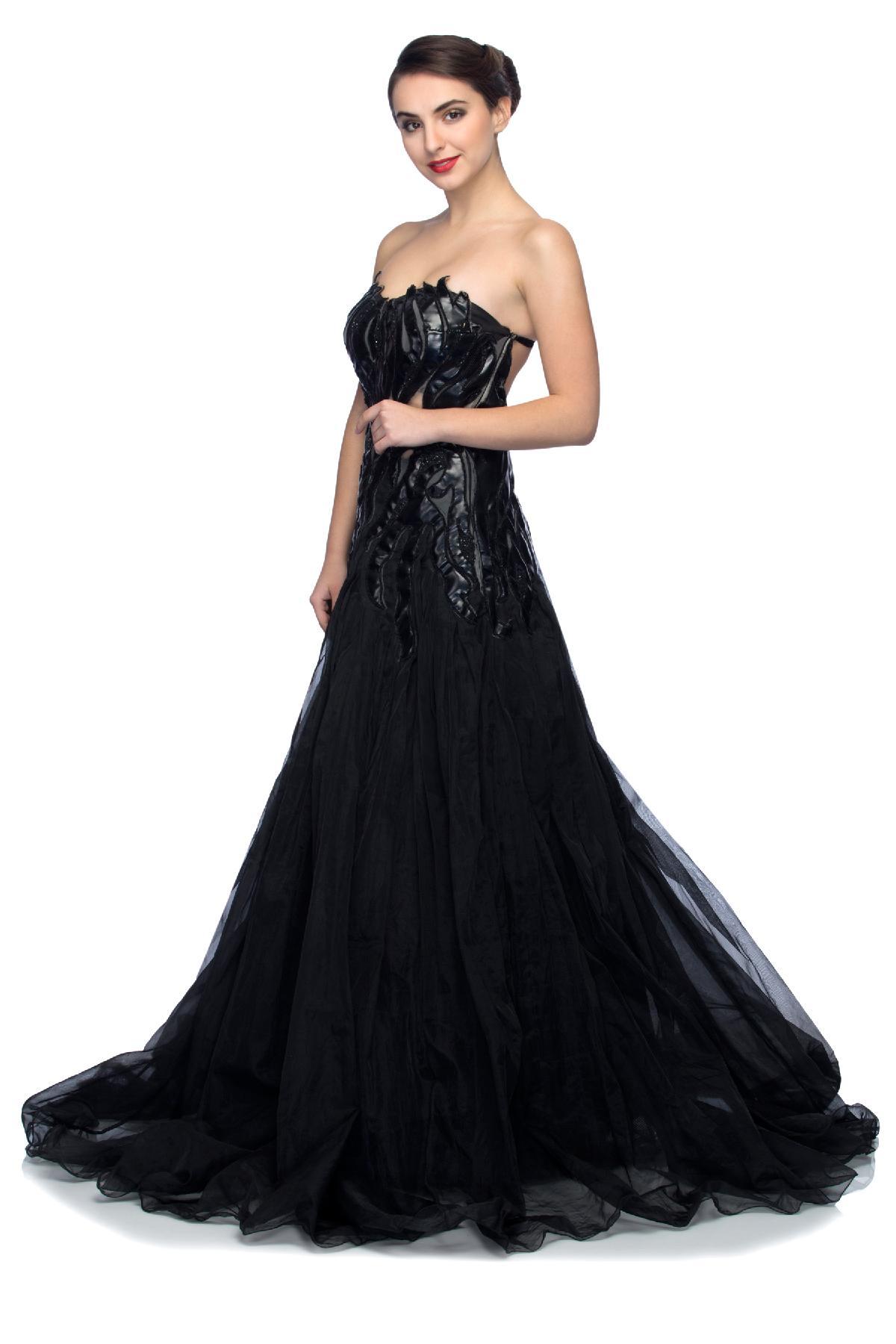 Black Leather Applique Ball Gown by Violet by Preeti Singhal for rent ...