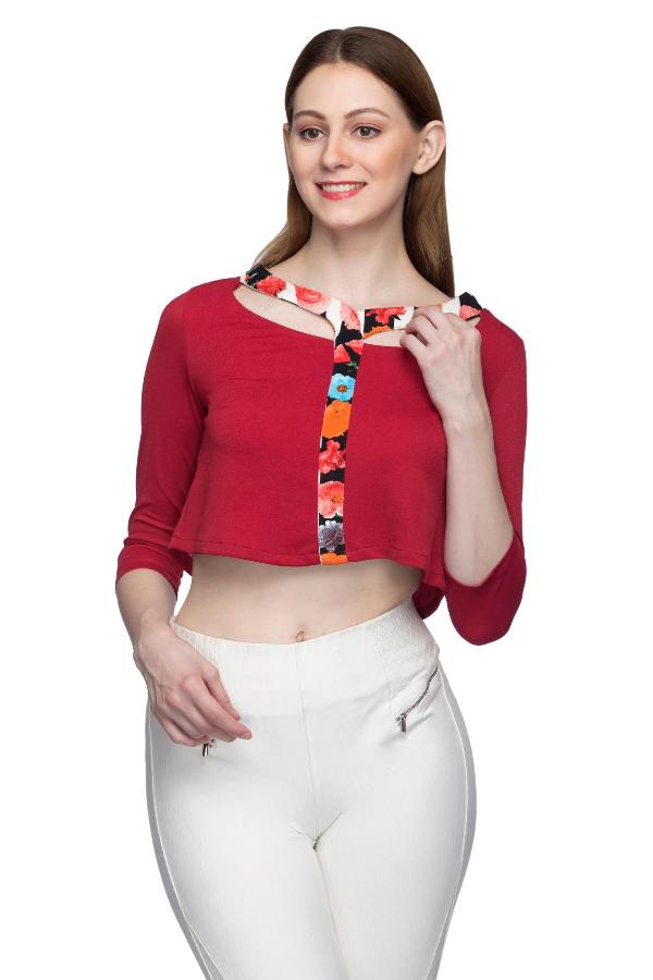 Deep Red Retro Crop Top by MADAME for rent online | FLYROBE