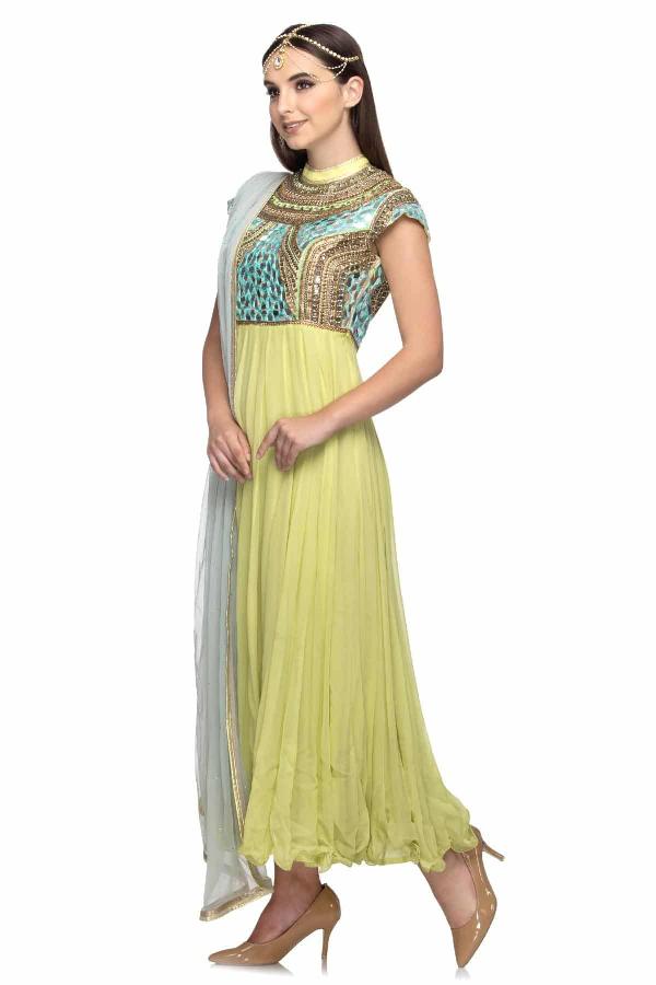 Lime Green Lime Green Deep Back Anarkali by Nidhika Shekhar for rent ...