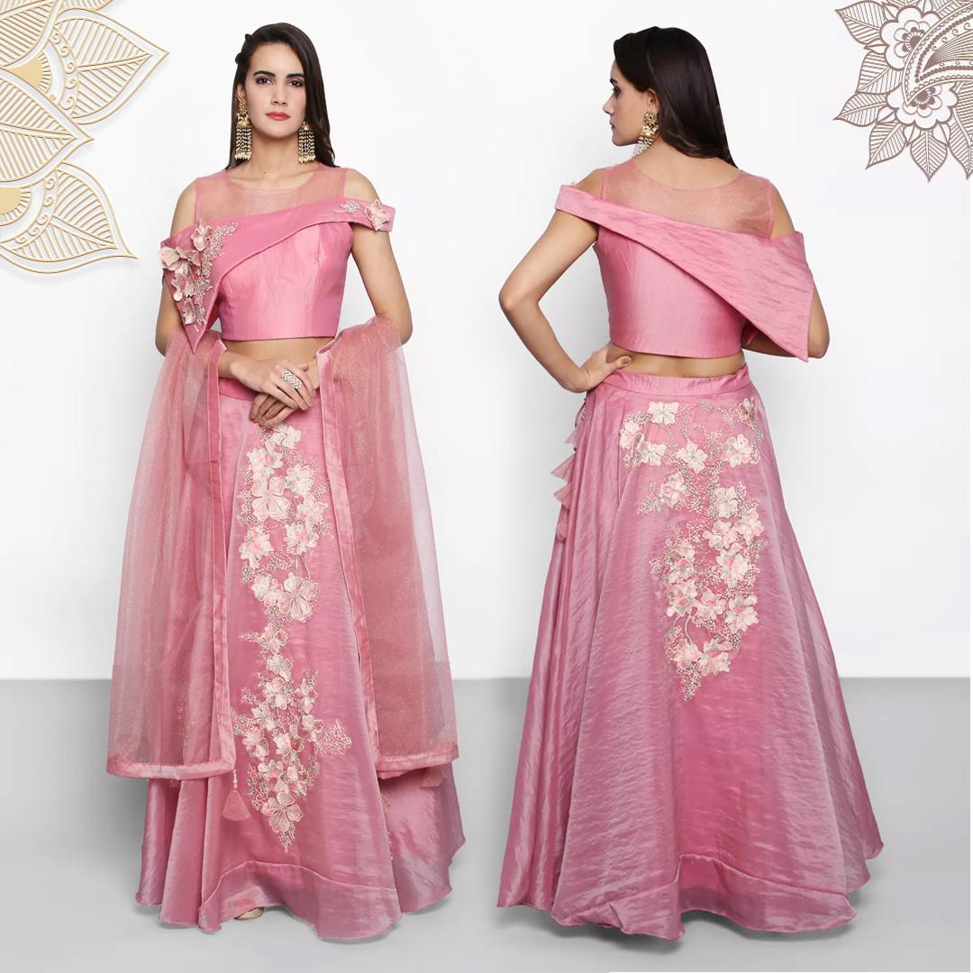 Pink Pink Embroidered Lehenga by AJAHARA for rent online | FLYROBE