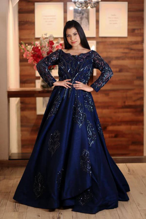 Navy Blue Navy Blue Gown by HER CLOSET for rent online | FLYROBE
