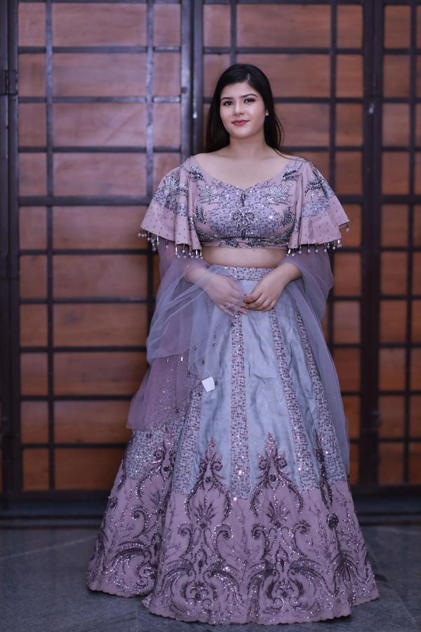 Violet Violet Cape Lehenga by HER CLOSET for rent online | FLYROBE